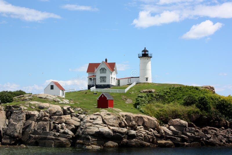 Nubble Lighthouse in Summertime Stock Photo - Image of coastline ...