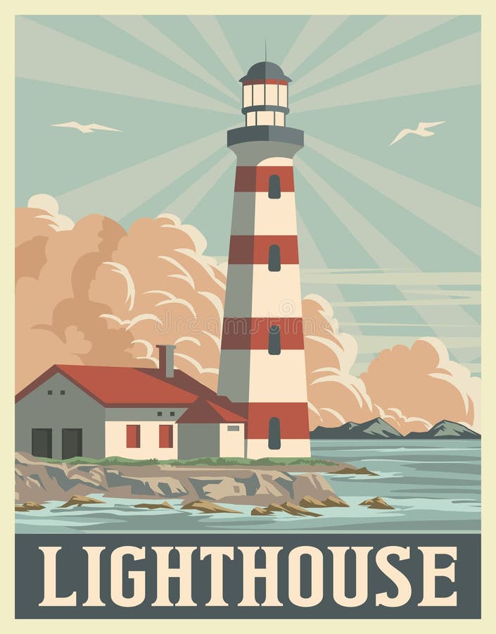 Vintage Retro Lighthouse Vector Poster Design Stock Vector ...