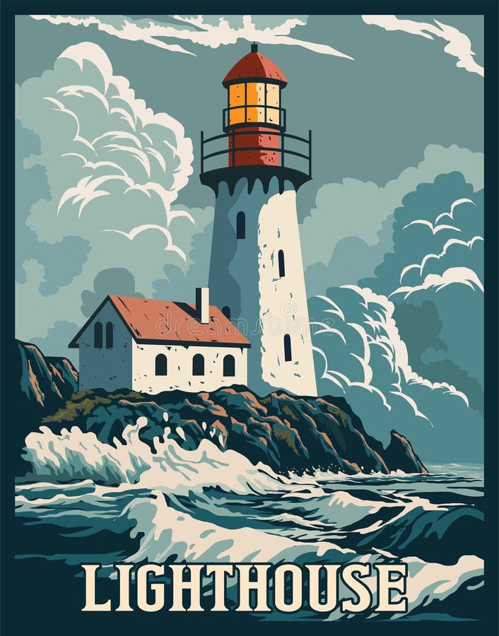 Poster Lighthouse Vector Design Template Stock Vector - Illustration of ...