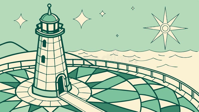 Lighthouse with Abstract Wavy Coastal Design, Vector Design Generative ...