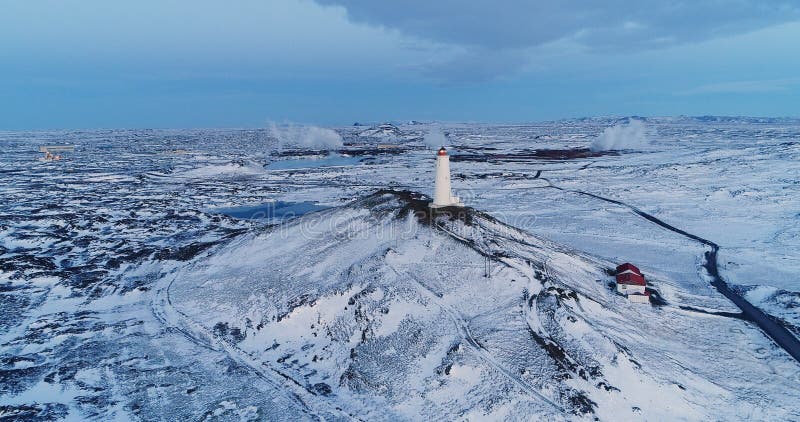 Lighthouse in aerial view stock image. Image of iceland - 109300709