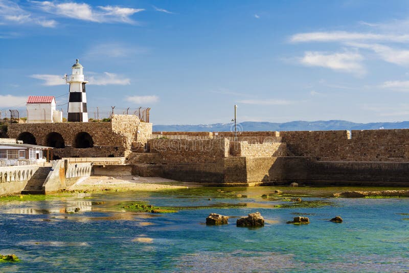 Lighthouse in Akko stock image. Image of antique, israel - 42959961