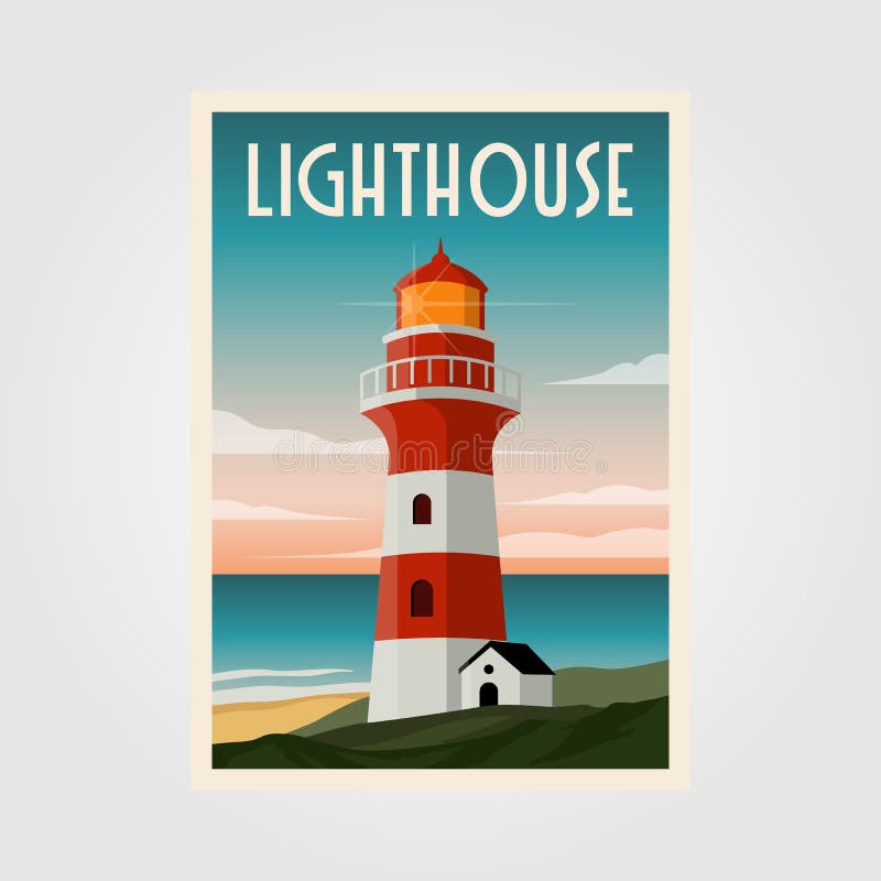 Lighthouse Poster Vintage Minimalist Illustration Design Stock Vector ...