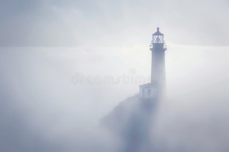 An AI Illustration of a Lighthouse Shrouded in Dense Fog Stock ...