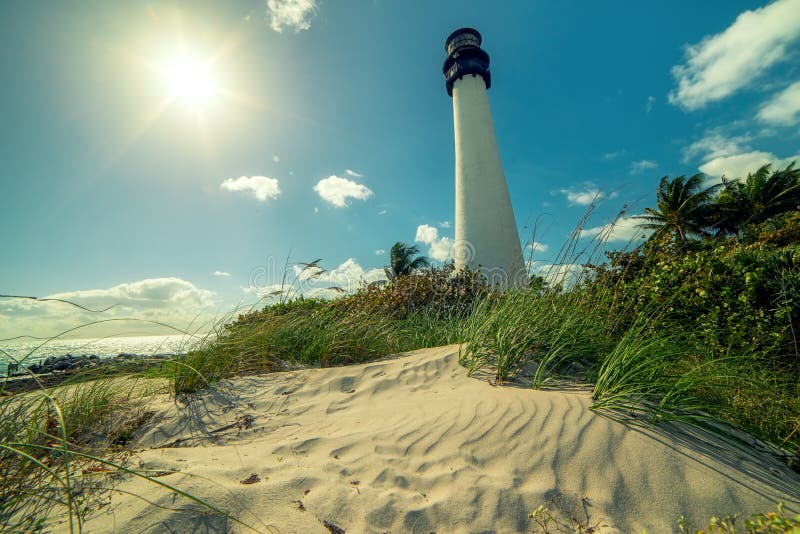 Lighthouse on the Beach of the Atlantic Ocean among Tropical Plants ...