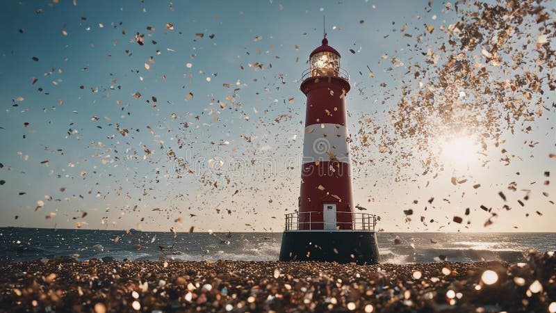 Lighthouse on the Beach Lighthouse is Being Hit by a Large Wave of ...