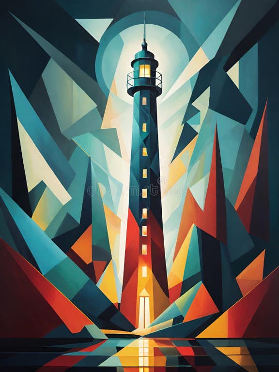 Lighthouse on the Beach, Geometric Shape Background Stock Illustration ...