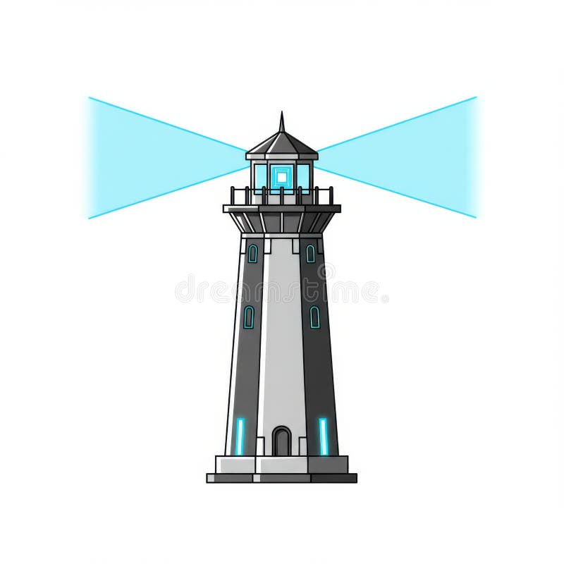 Lighthouse Beacon with Bright Blue Light Beams Stock Illustration ...