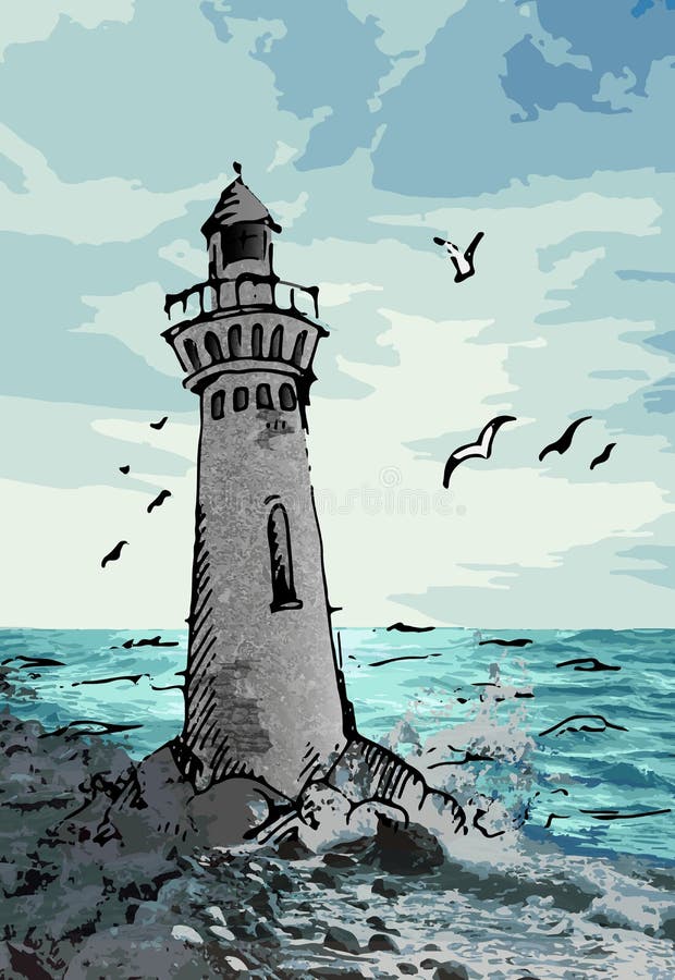 Lighthouse, Beacon Illustration Stock Illustration - Illustration of ...