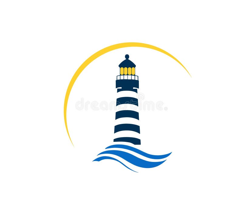 Lighthouse Beacon Sun Sea Tower Sunset View Illustration Vector Image ...