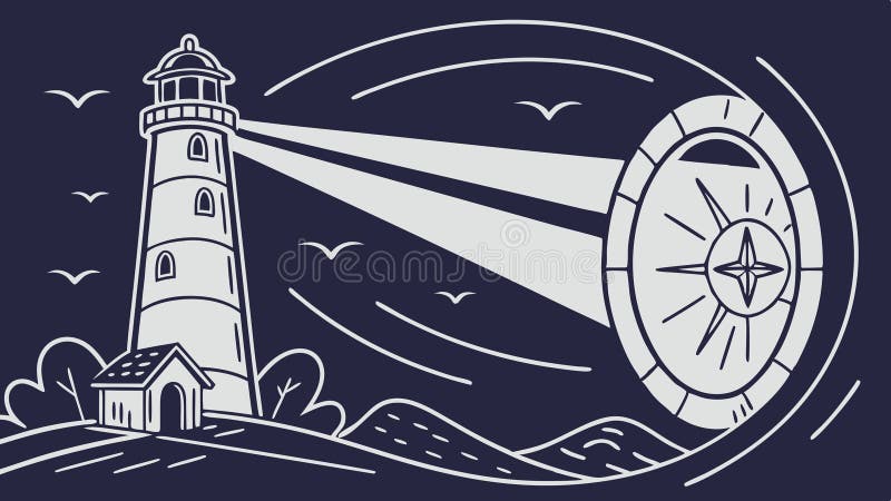 Lighthouse Beam with Compass Rose Vector Illustration, Vector Design ...