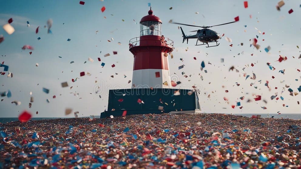 Lighthouse is Being Hit by a Large Wave of Confetti that is Falling ...