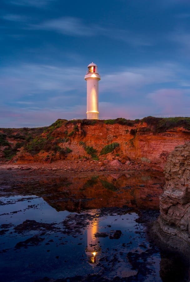Lighthouse in Blue Hour of Dawn Stock Image - Image of architecture ...