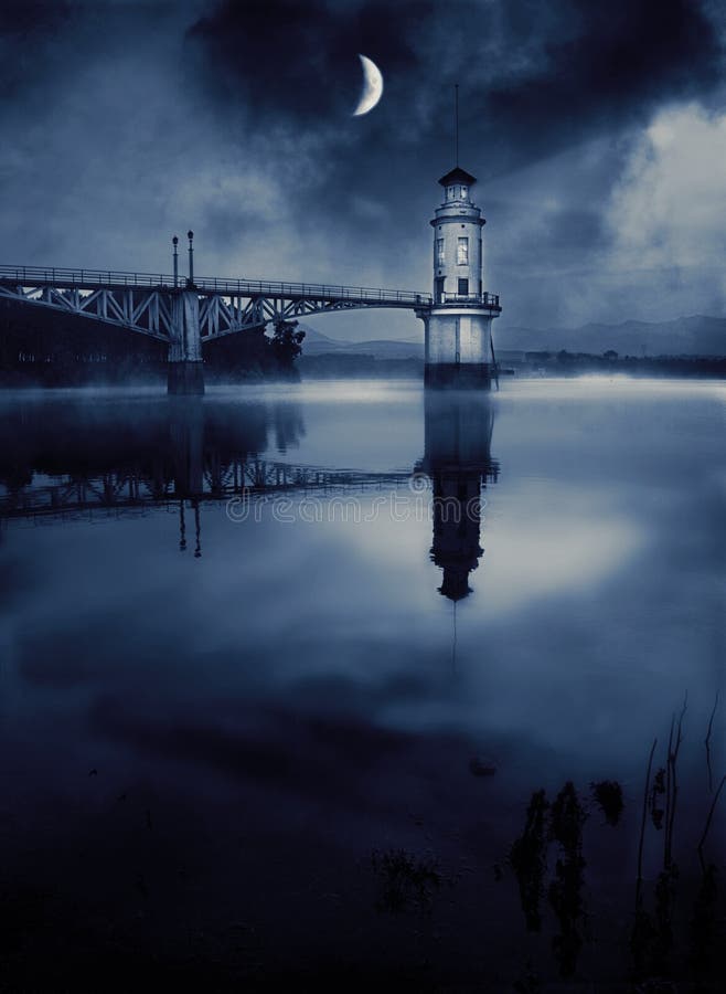 Lighthouse in the Blue Night Stock Image - Image of light, island: 28380371