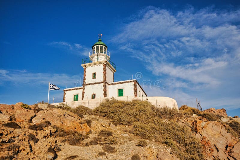 Panoramic View of a Lighthouse in Santorini Stock Image - Image of ...
