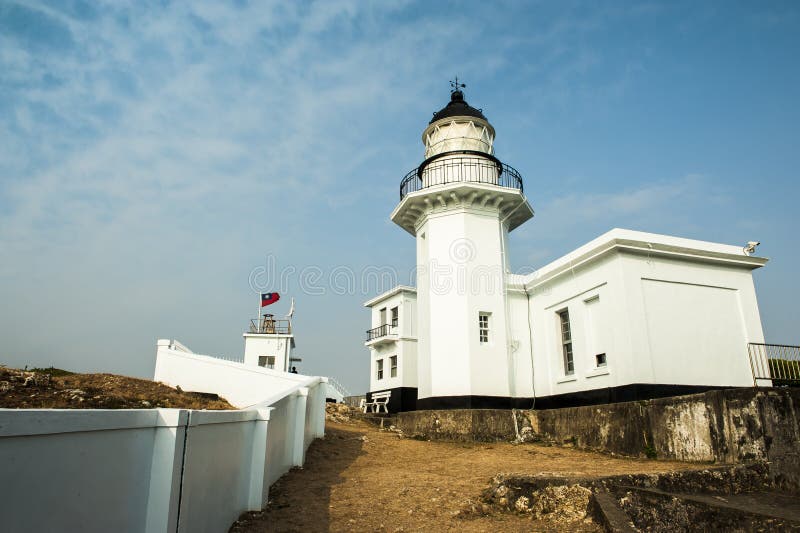 Lighthouse with blue sky stock photo. Image of cloud, water - 1097004