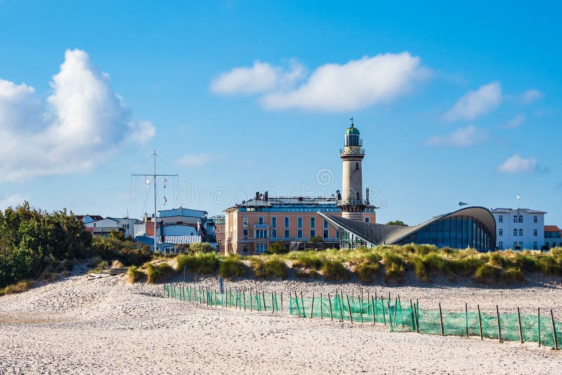 Lighthouse with Blue Sky in Warnemuende, Germany Stock Image - Image of ...