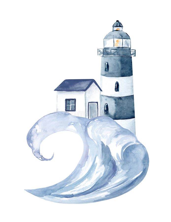Lighthouse. Blue Splashes of Water Stock Illustration - Illustration of ...