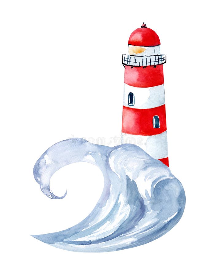 Lighthouse. Blue Splashes of Water Stock Illustration - Illustration of ...