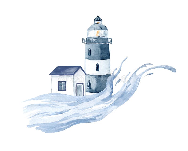 Lighthouse. Blue Splashes of Water Stock Illustration - Illustration of ...