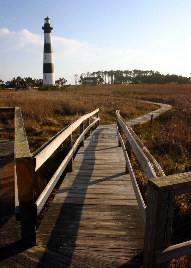 Lighthouse and Board Walk Bridge Stock Image - Image of seaside, house ...