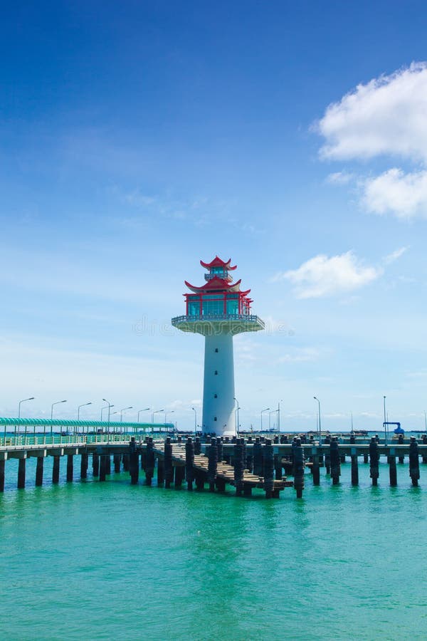 Lighthouse Bridge Stretching into the Sea. Stock Image - Image of ...