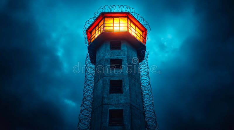 A Lighthouse with a Bright Light Shining Out of it Stock Image - Image ...