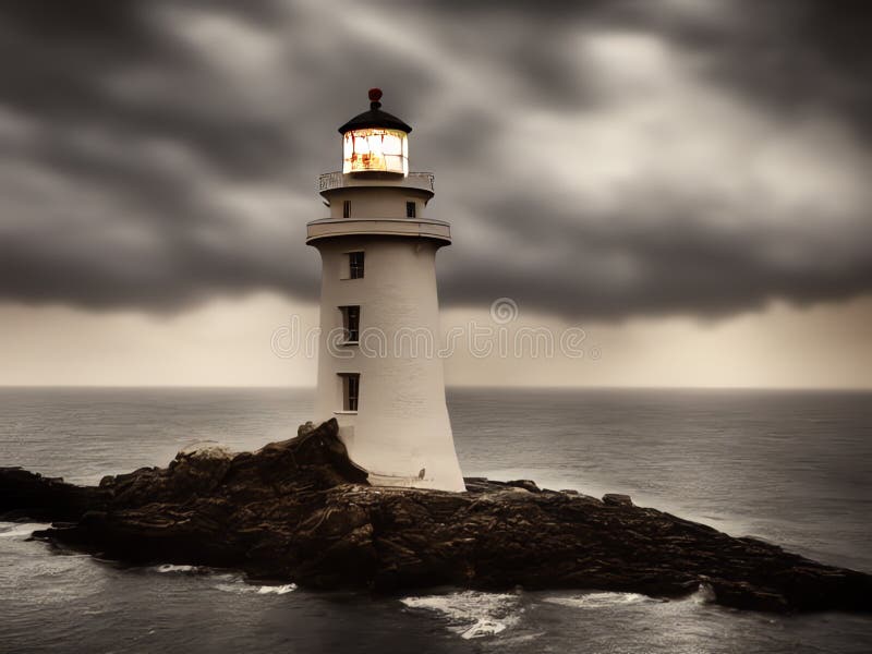 Lighthouse in a Stormy Night - Generative Ai Illustration. Stock ...