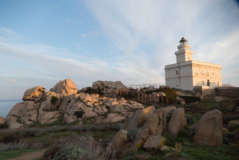 Lighthouse Building at Capo Testa in Sardinia Stock Photo - Image of ...
