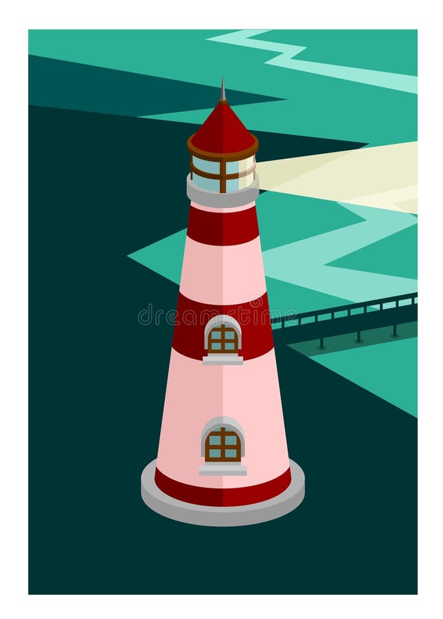 Lighthouse Building on an Island. Simple Flat Illustration Stock Vector ...