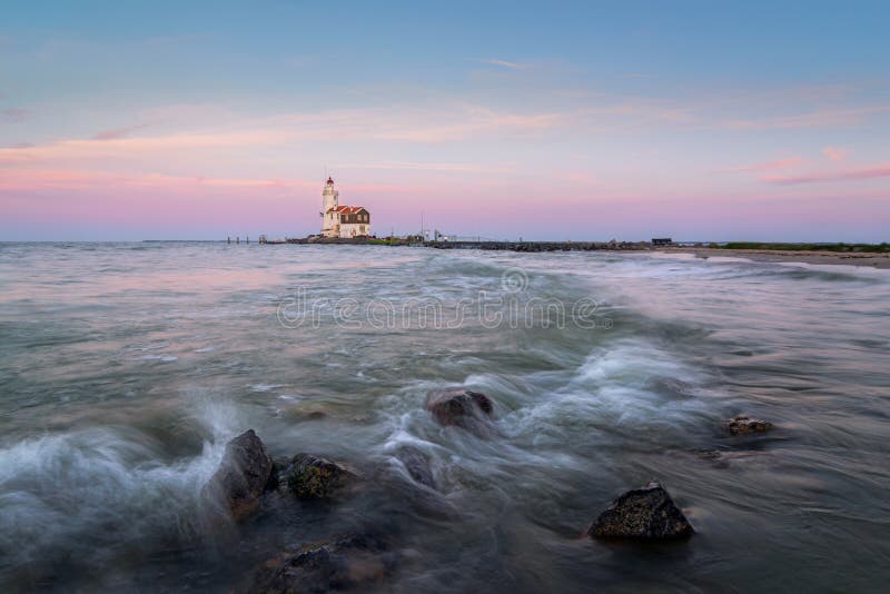 The Lighthouse of Marken stock photo. Image of beach - 93874728