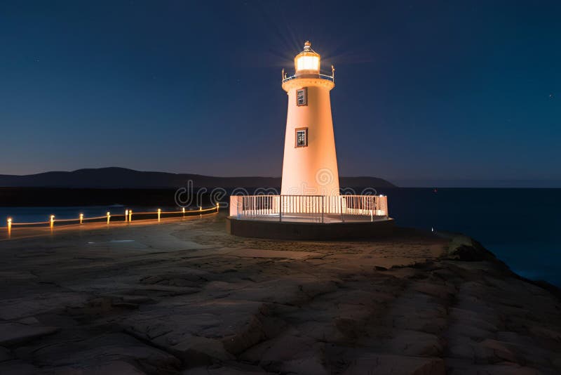 Lighthouse at Calm Dark Night. Stock Illustration - Illustration of ...