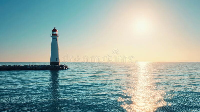 Lighthouse on a Calm Sea Background with Space for Text. Stock Image ...