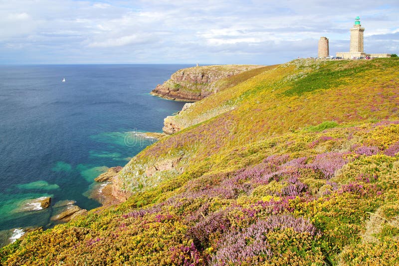 Lighthouse on Cap Frehel. France Stock Image - Image of cape, coastline ...