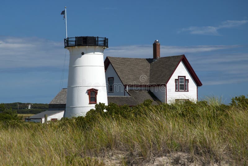 Stage Harbor Lighthouse with Ocean at Chatham, Cape Cod Stock Photo ...