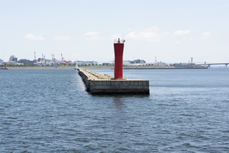 Lighthouse on Cement Structure in Harbour of Kobe Japan Stock Photo ...