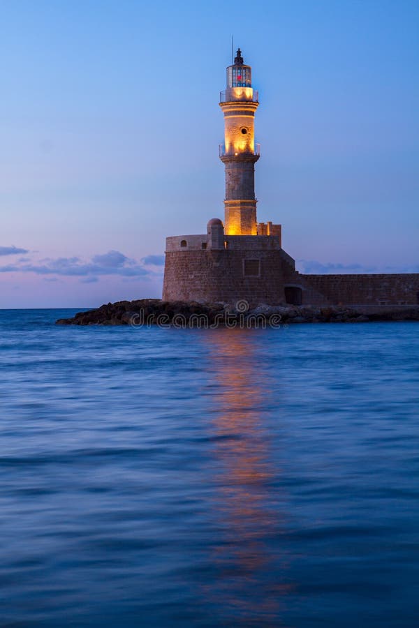 Lighthouse of Chania, Crete, Greece Stock Image - Image of landmark ...