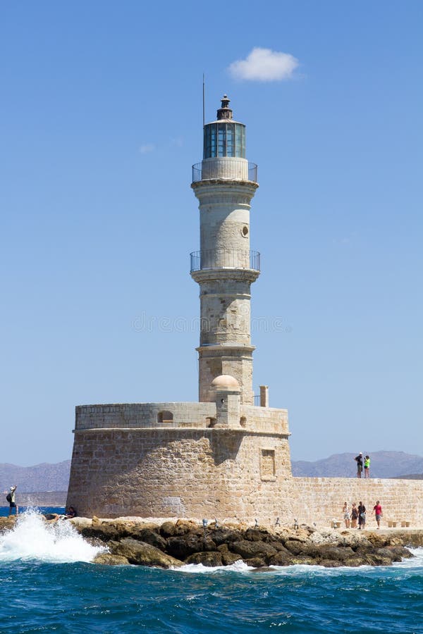 Lighthouse in Chania, Crete Stock Photo - Image of scenery, promenade ...
