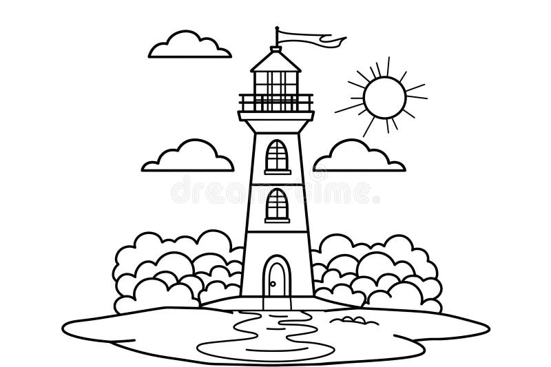 Lighthouse for Children Coloring Book or Page Stock Illustration ...