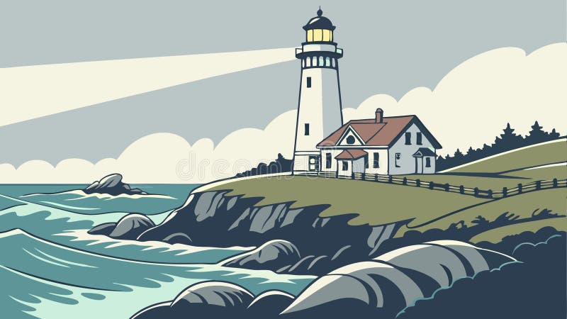 Lighthouse on Cliff Coast, Maritime Beacon and Ocean View Vector Design ...