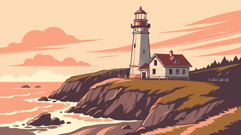 Lighthouse on Cliff Coast, Maritime Guide and Ocean Beacon Vector ...