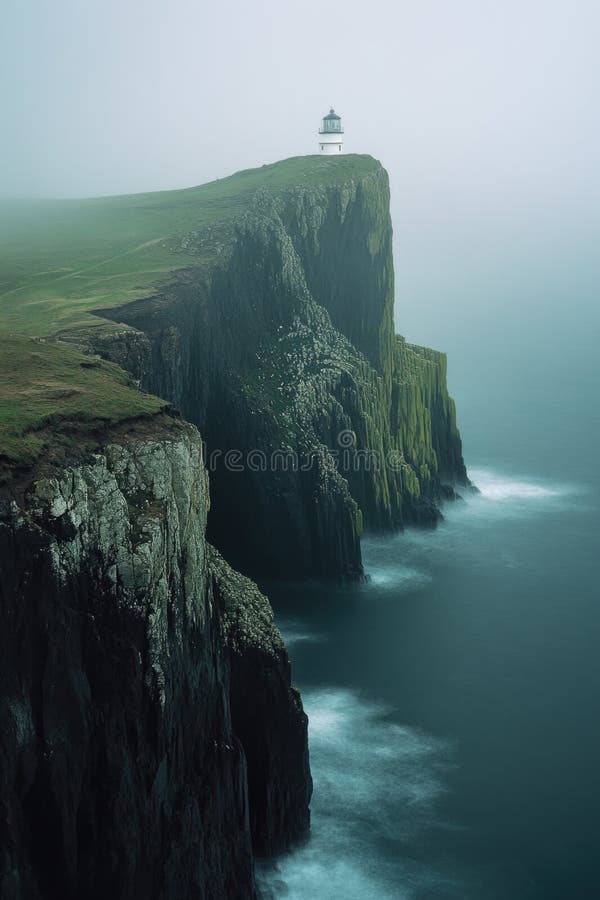 Lighthouse on Cliff stock photo. Image of beach, water - 373216724