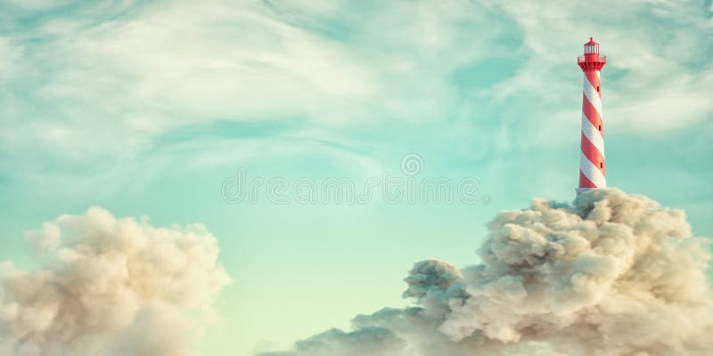 Lighthouse in Clouds. Dream Concept Stock Illustration - Illustration ...