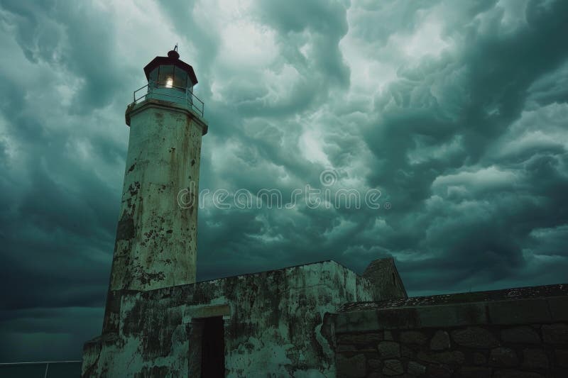Lighthouse with cloudy sky stock photo. Image of signal - 374813530