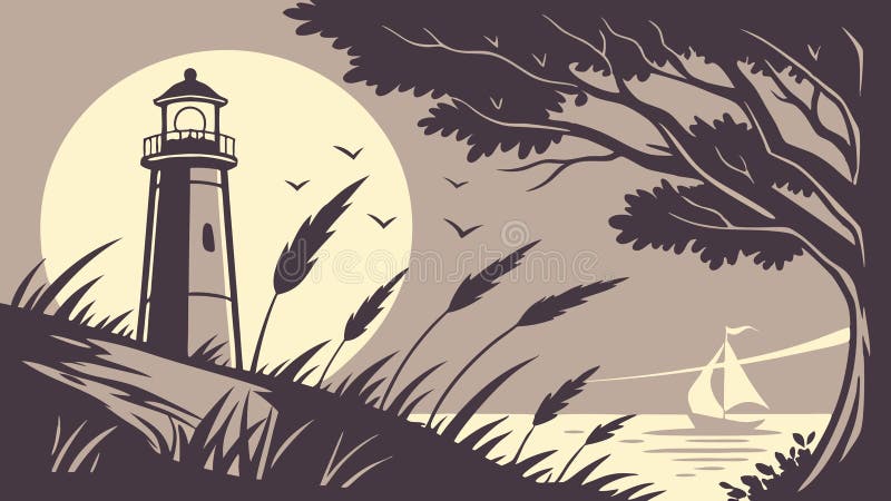 Lighthouse on Coast Cliff, Nautical Navigation Beacon Vector Design ...