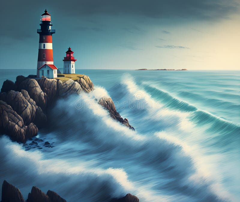 Lighthouse on the Coast, Generative AI Illustration Stock Image - Image ...