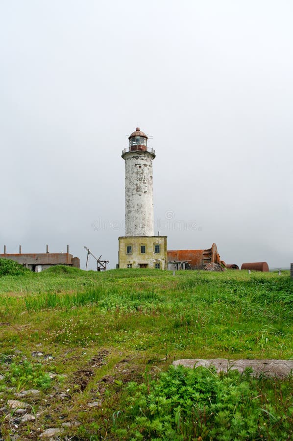 Lighthouse of Coast at Island Paramushir, Russia Stock Photo - Image of ...