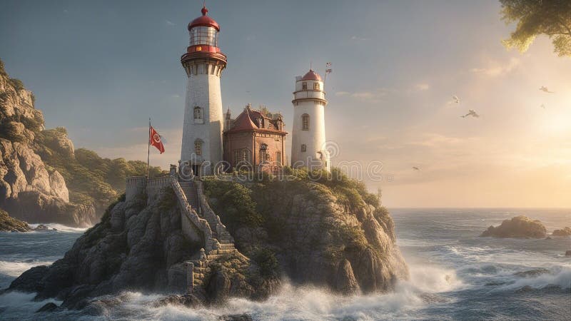 Lighthouse on the Coast a Lighthouse in a Magical Kingdom, Stock ...