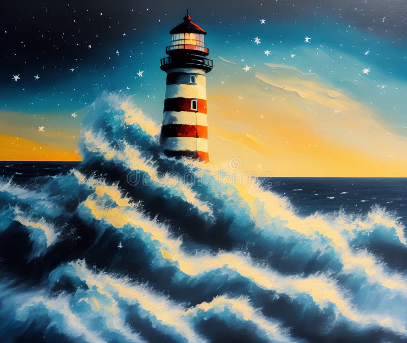 Lighthouse on the Coast, Oil Paint, Generative AI Illustration Stock ...