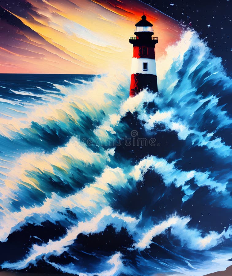 Lighthouse on the Coast, Oil Paint, Generative AI Illustration Stock ...